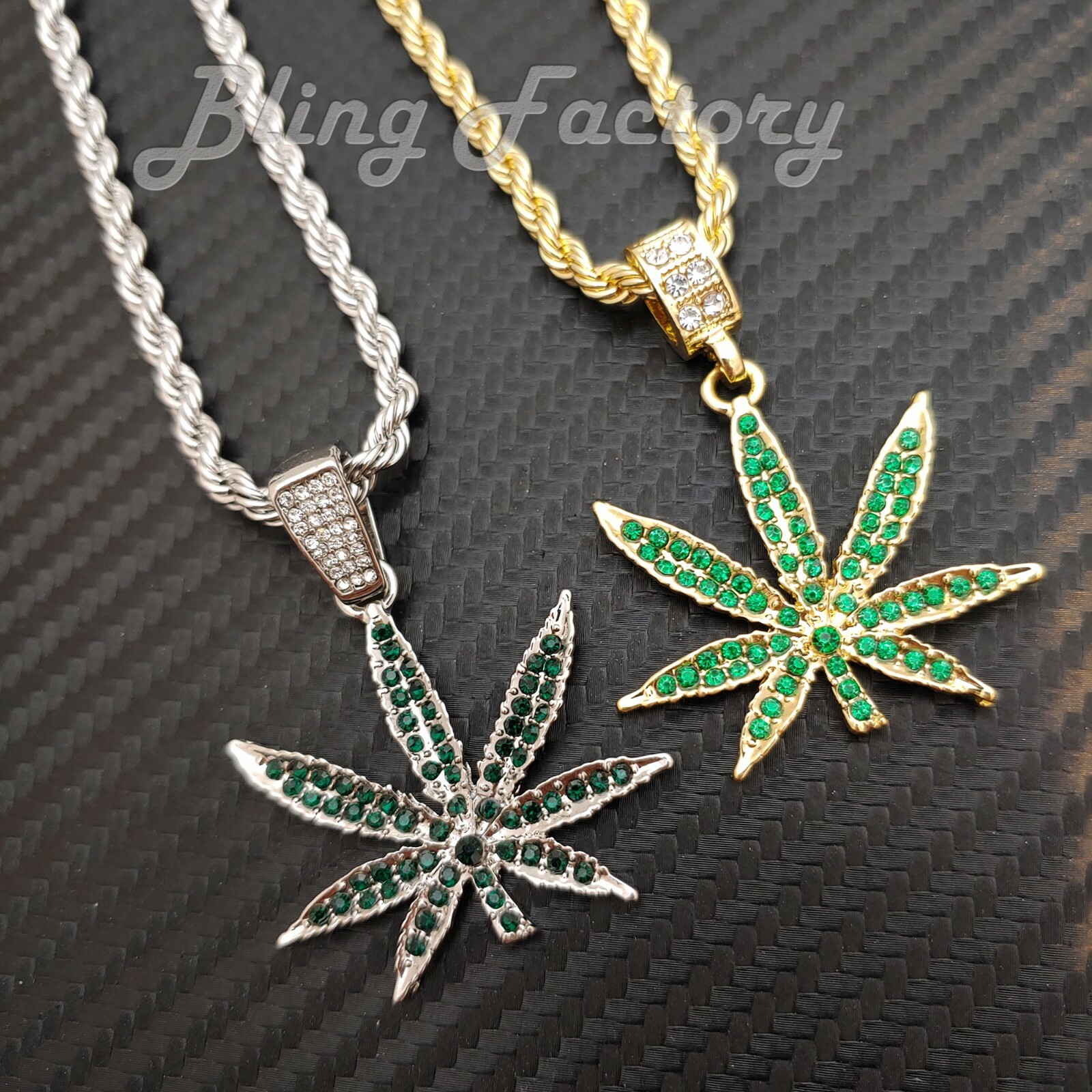 Hip Hop Iced Marijuana Weed Leaf Pendant & 4mm 24" Rope Chain Fashion ...