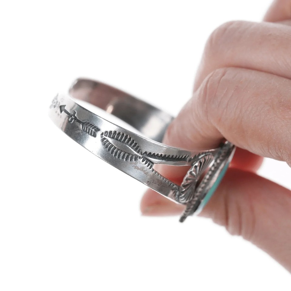 6.25" c1940's Navajo Curio Sterling and turquoise cuff bracelet | eBay