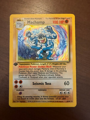 1st Edition Machamp 8/102 Base Set Pokemon Card Holo Foil Rare Swirl ...