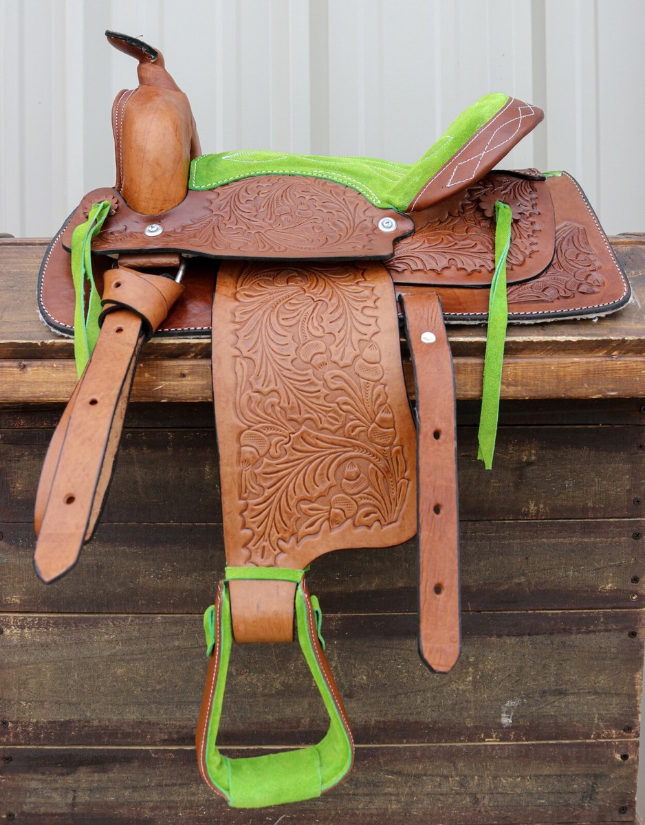 Lime Green Barrel Racing Saddles 15" New HR Saddlery Western Barrel