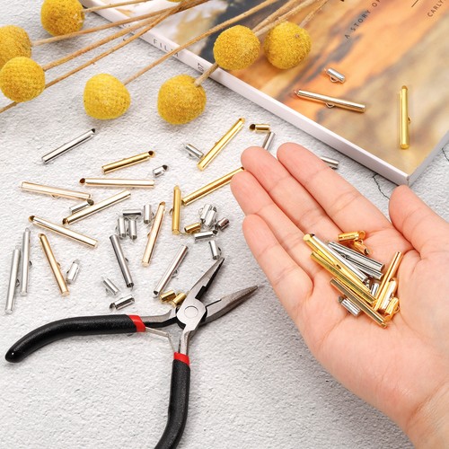200Pcs Slide on End Clasps, 13mm Tube Ball Bead Slider Crimp End ...