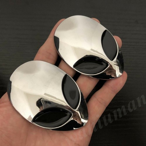 2x 3D Big Chrome Alienware Alien Head UFO Car Trunk Emblem Badge Decals ...