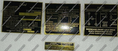 Brand New Rare Brass Acid Etching For Ford MB GPW Dash Data Plate Set ...