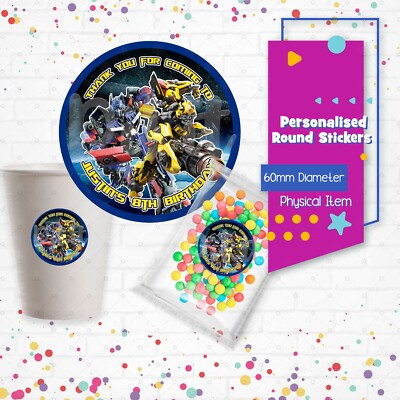 PRINTED TRANSFORMERS Personalised Round Circle Thank You Stickers (60mm ...