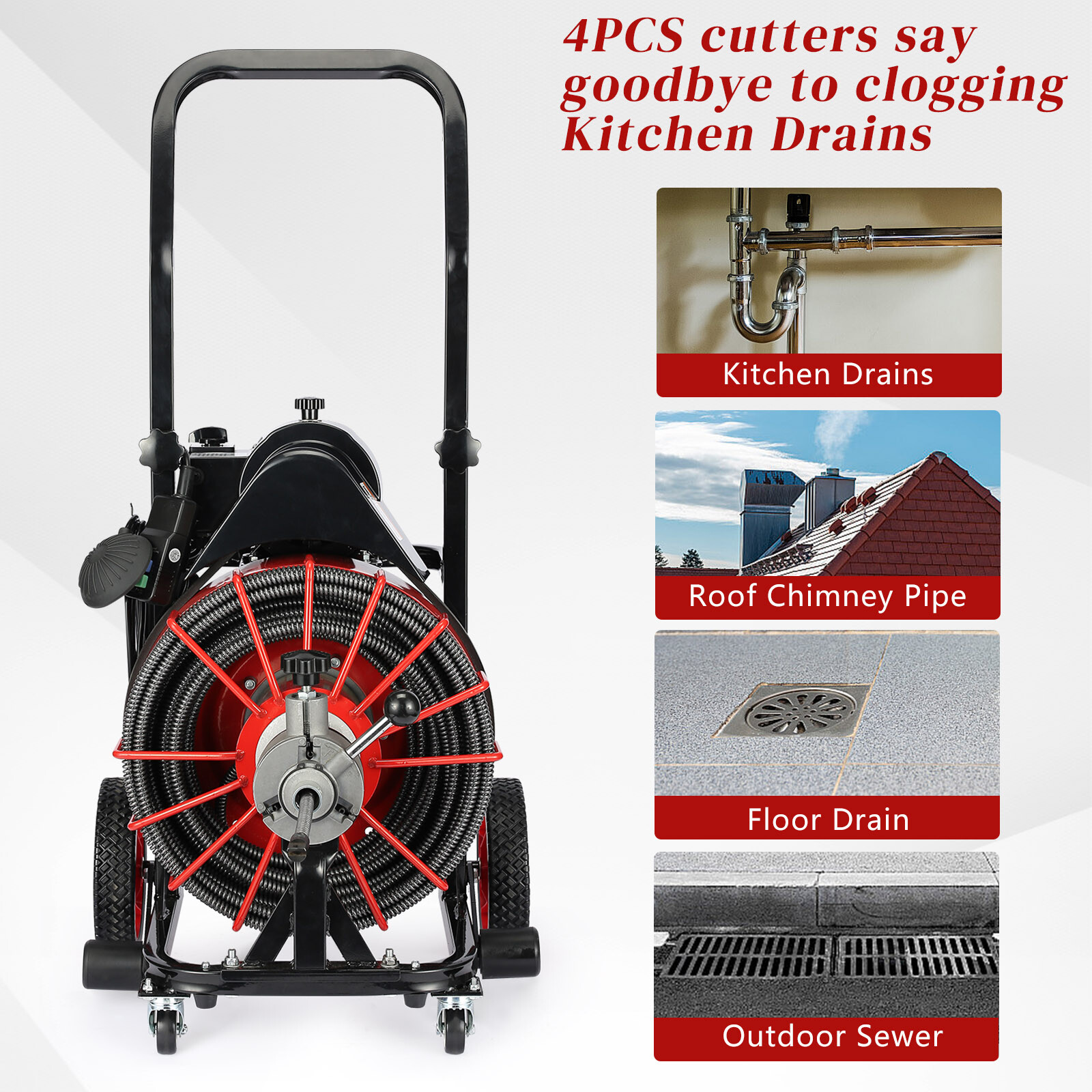 NEW 100 FT x 1/2 Inch Drain Cleaner Machine Auger Cleaning Auto Feed ...