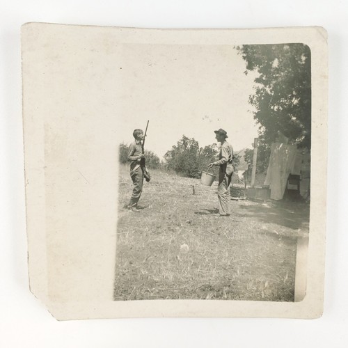 Farm Boy Target Practice Photo 1920s Vintage Rifle Gun Bucket Snapshot ...