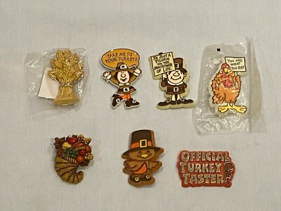 7 Hallmark Thanksgiving Pins Wheat 2 Pilgrims Turkey Cornucopia Turkey ...