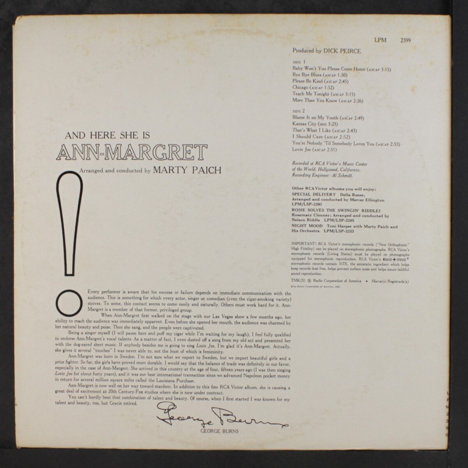 ANN-MARGRET: and here she is ann-margret RCA 12" LP 33 RPM | eBay