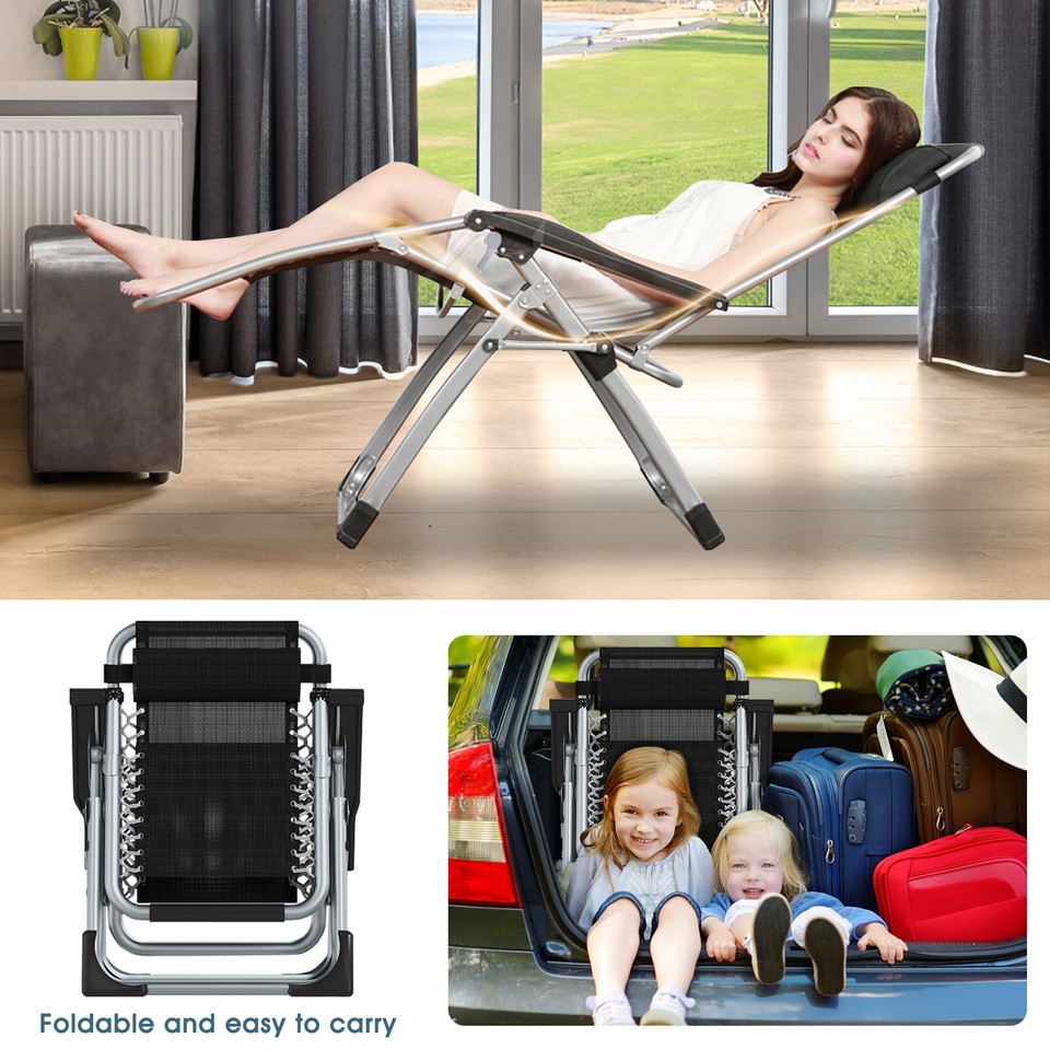 NAIZEA Outdoor Padded Lawn Recliner Zero Gravity Chair Folding Chaise ...