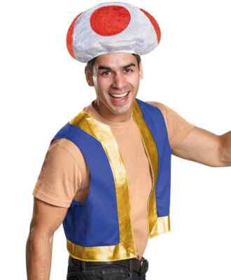 Toad Super Mario Brothers Mushroom Hat Vest Halloween Adult Costume ...