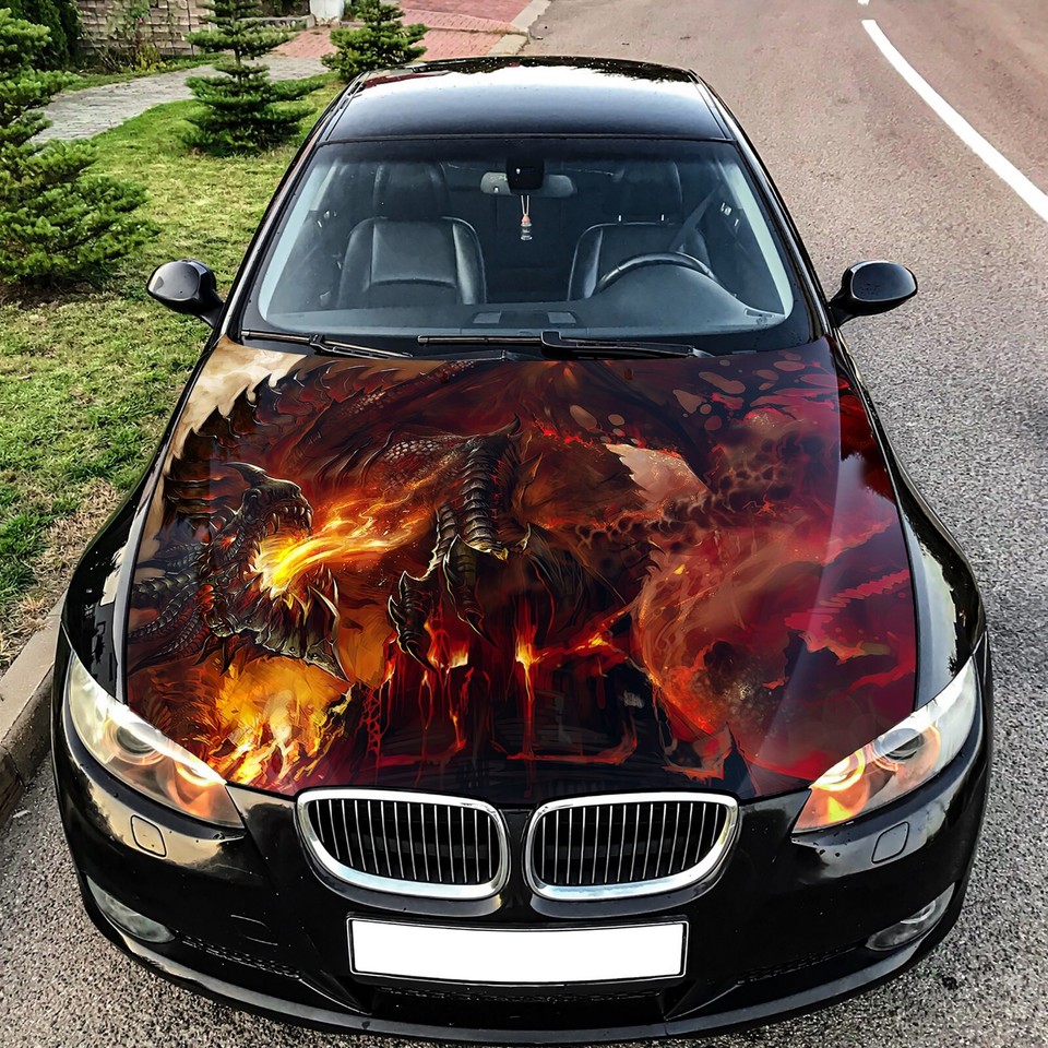 Fire Dragon Car Hood Wrap Decal Vinyl Sticker Full Color Graphic Fit ...