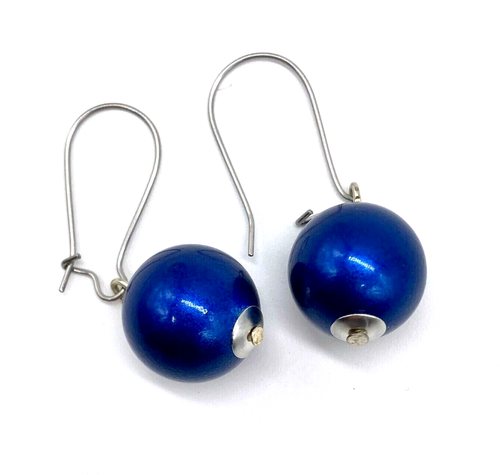 Earrings 16 mm Round Blue Resin Drops with Stainless Steel Kidney Hooks ...