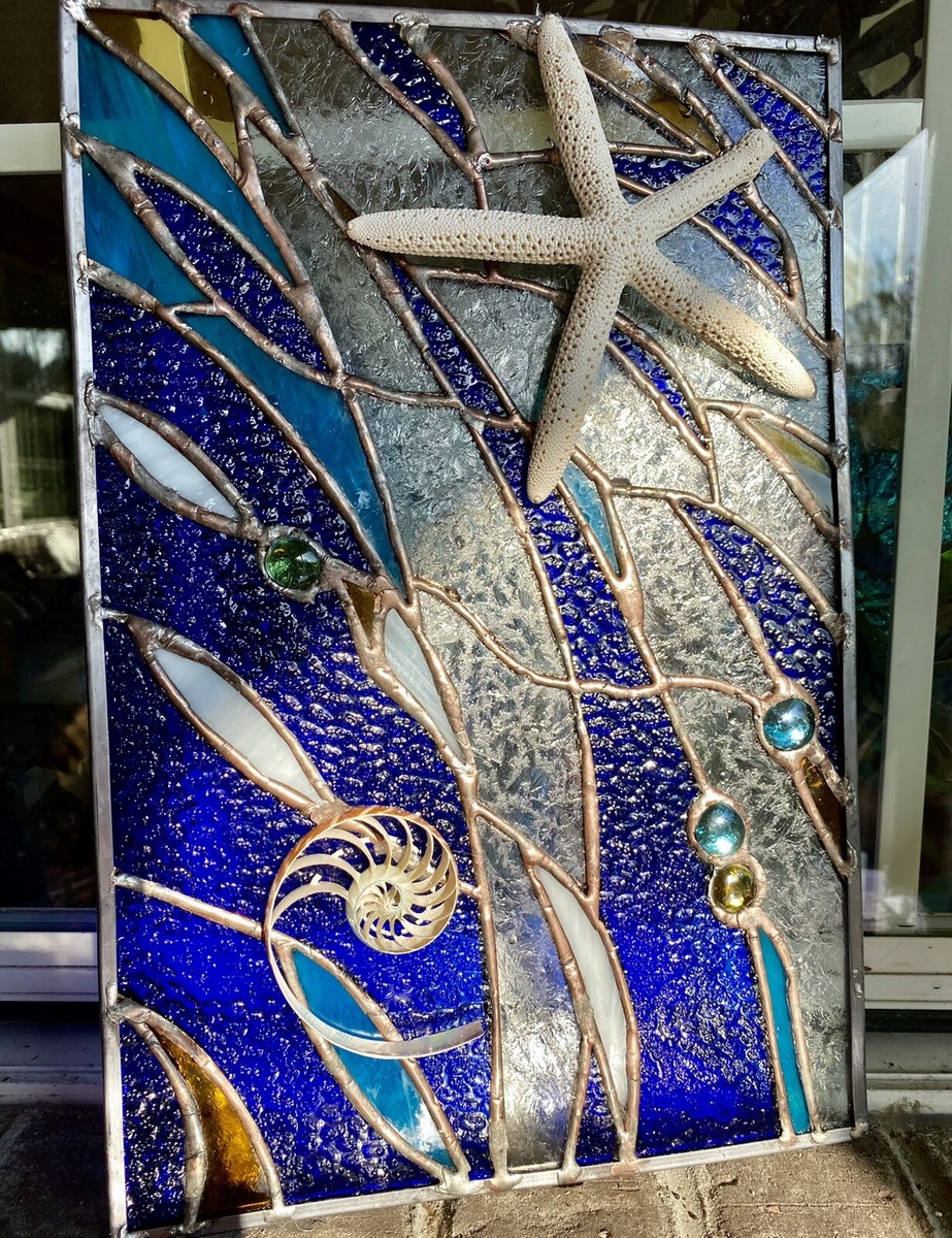 Ocean Glass Shell Panel Memories Of The Beach Stained Glass Small