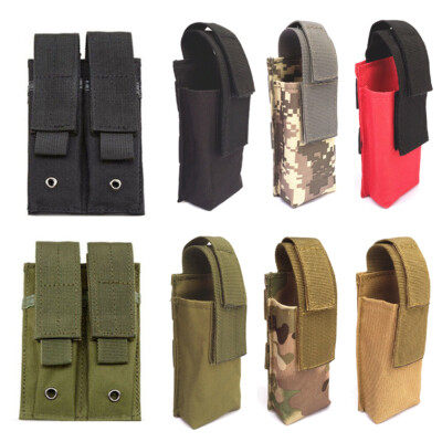 9mm Tactical Single/Double Magazine Pouch Pistol Molle Mag Holder ...