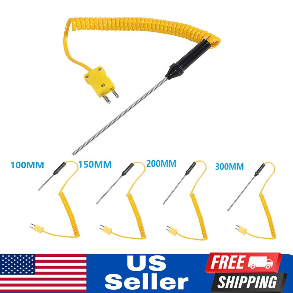 USA K-Type Thermocouple Probe Digital Thermometer Steel Sensor Spiral ...