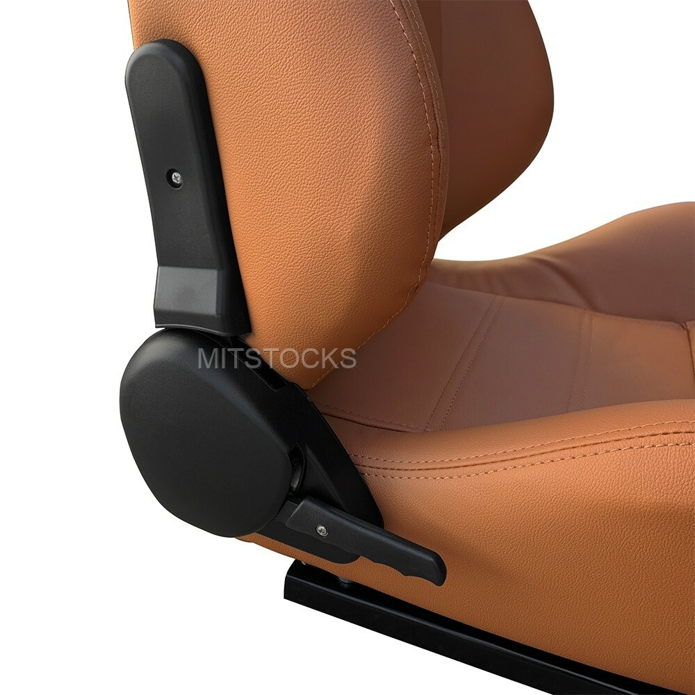 2 X TANAKA TAN PVC LEATHER RACING SEATS RECLINABLE + SLIDERS FITS FOR ...