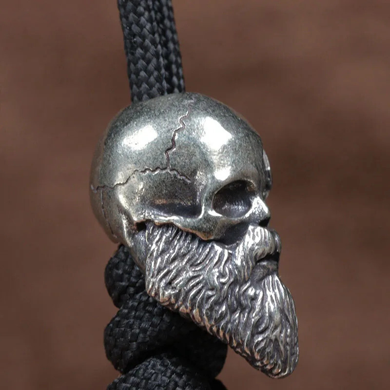 EDC Long Bearded Spartan Paracord Knife Bead Lanyard Brass DIY Pendant ...