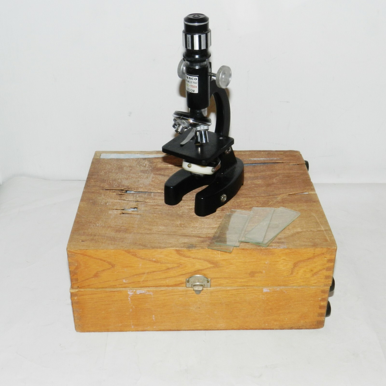 Vintage Tasco 50X -750X ZOOM Fine Focus Deluxe Microscope In Wooden ...