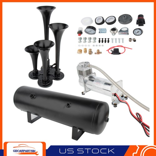 For Truck Car Semi System 3 GAL 4 Loud Trumpets Air Tank 200psi Train ...
