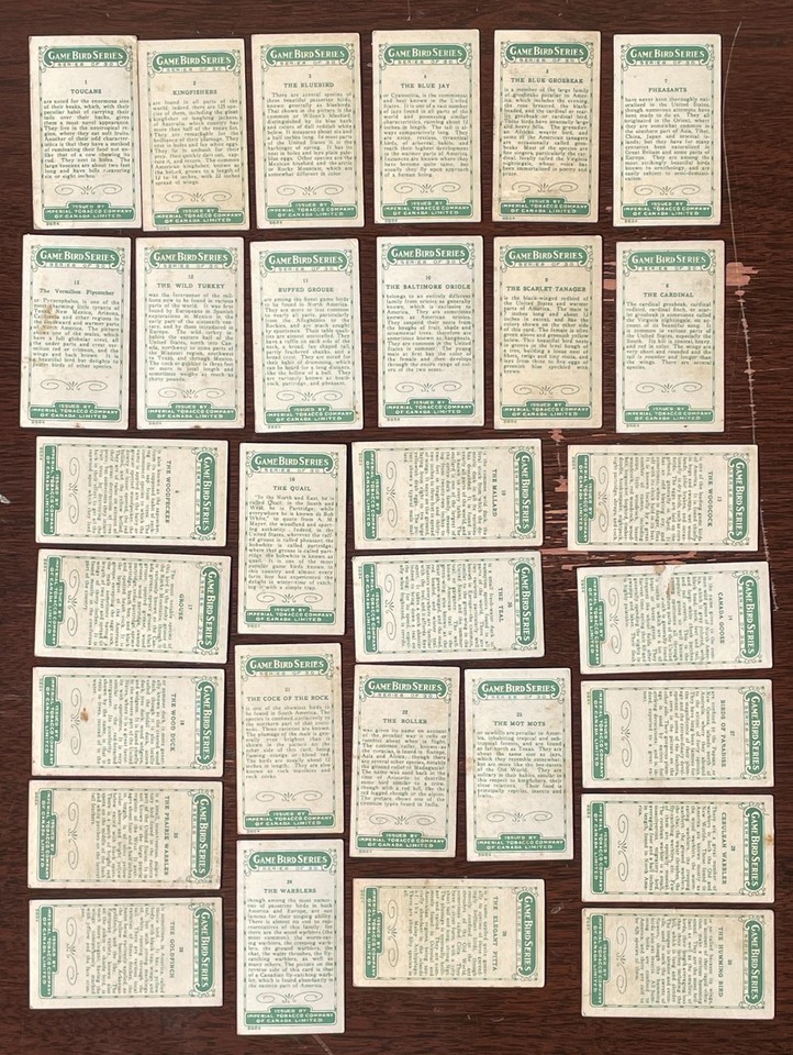 30-CARD SET: 1910 Imperial Tobacco Company of Canada Game Bird Series ...