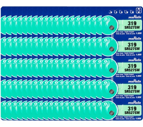 319 Battery SR527SW 1.55V Silver Oxide Watch Button Cell (100 Batteries ...