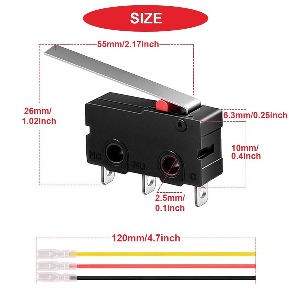 15Pcs Mini Micro Limit Switch SPDT 1NO 1NC 5A 125 250V AC Very Long ...
