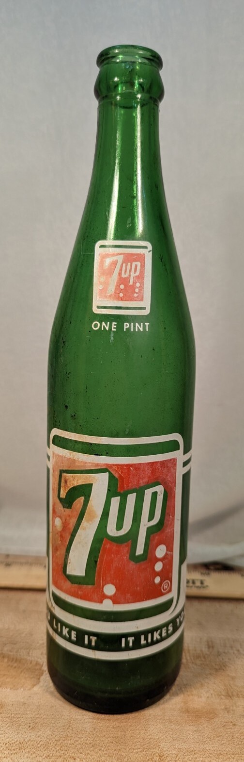 7 Up Seven Up Green Glass Soda Pop Bottle 16 Oz Vintage Collectible | eBay