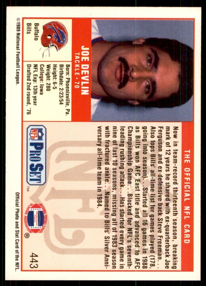 1989 Pro Set. Joe Devlin Football Cards #443 | eBay