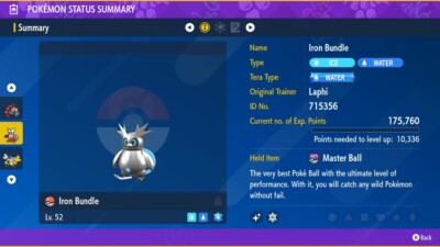 Shiny Iron Bundle 6IV Lv. 52 Modest Delibird Paradox Pokemon Scarlet ...
