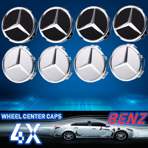 4X Hub Caps Wheel Centre Caps Car Rim Badge Emblem Cover Fits Benz 75MM ...