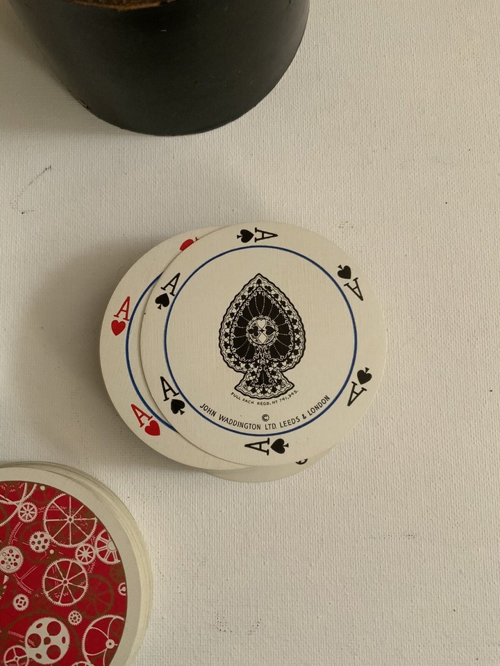Vintage Waddington Circular Round Playing Cards In Genuine Leather Case ...