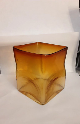Vintage MCM Abstract Amber Fade Art Glass Vase | eBay