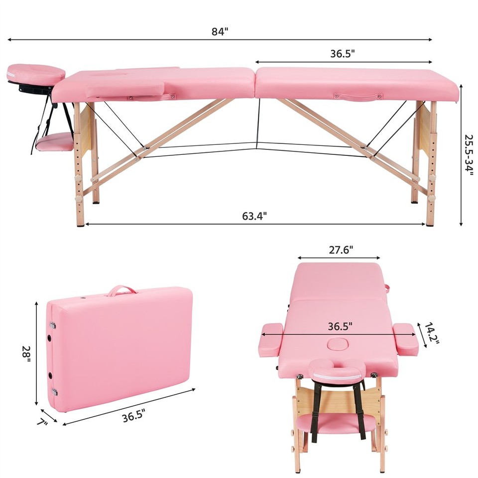 2 Sectional Folding Portable Massage Table with Face Cradle Armrests ...