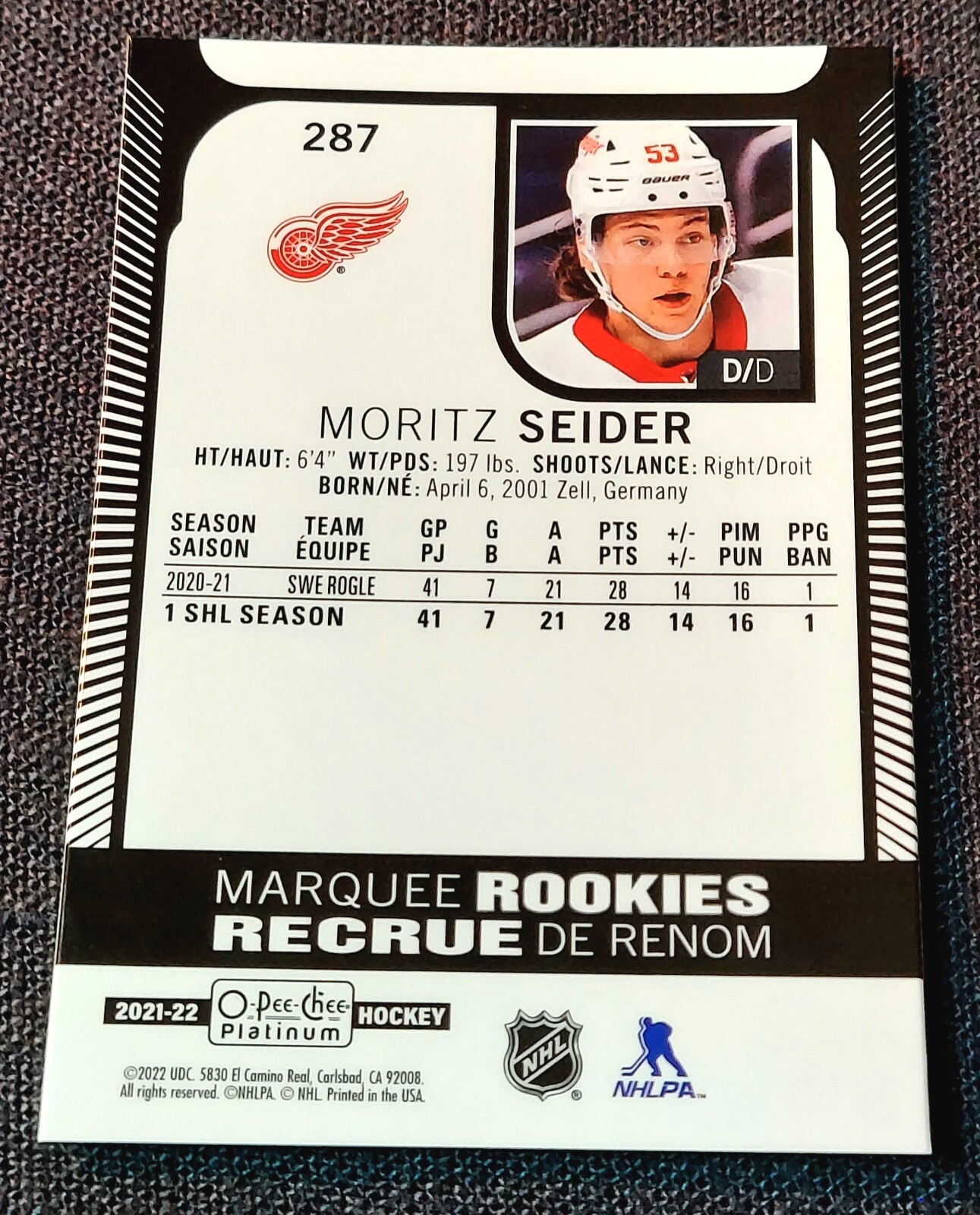 2021-22 O-Pee-Chee OPC Platinum Moritz Seider Marquee Rookie RC #287 ...