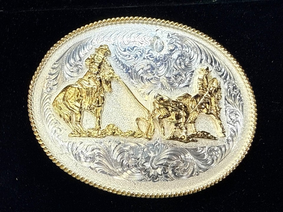 LARGE Montana Silversmiths Cowboy Roping Saddle Bronc Vintage Belt ...