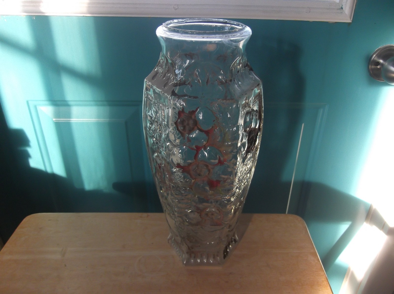 Vintage Goofus Glass Floral Design 12 1/4-Inch Vase with Almost Full ...