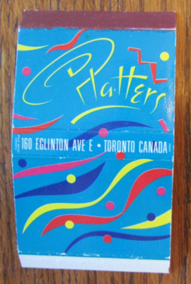 TORONTO, ONTARIO MATCHBOX COVER: PLATTERS RESTAURANT EMPTY MATCHCOVER ...