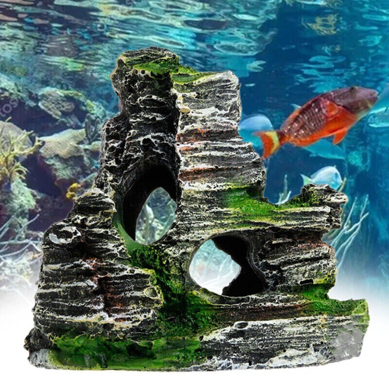 Aquarium Ornament Rockery Hiding Mountain Cave Home Fish Tank Decor ...