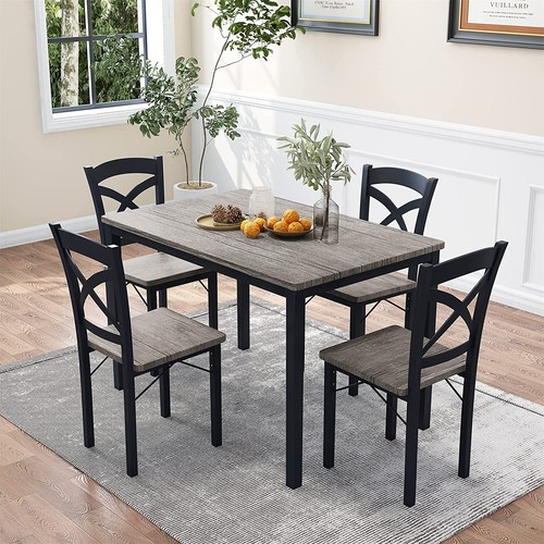 5Pcs Dining Table Set Metal Frame & Wood Top Kitchen Table with 4 ...