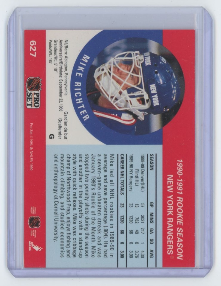 1990-91 Pro Set Mike Richter Rookie Hockey Cards #627 | eBay