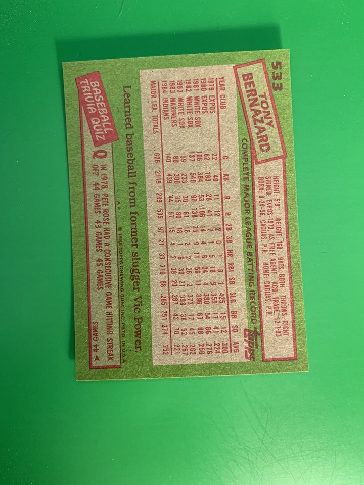 1985 Topps Tony Bernazard #533 Cleveland Indians | eBay