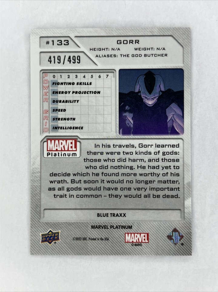 Gorr UPPER DECK MARVEL PLATINUM BLUE TRAXX Parallel 419/499 #134 SP | eBay