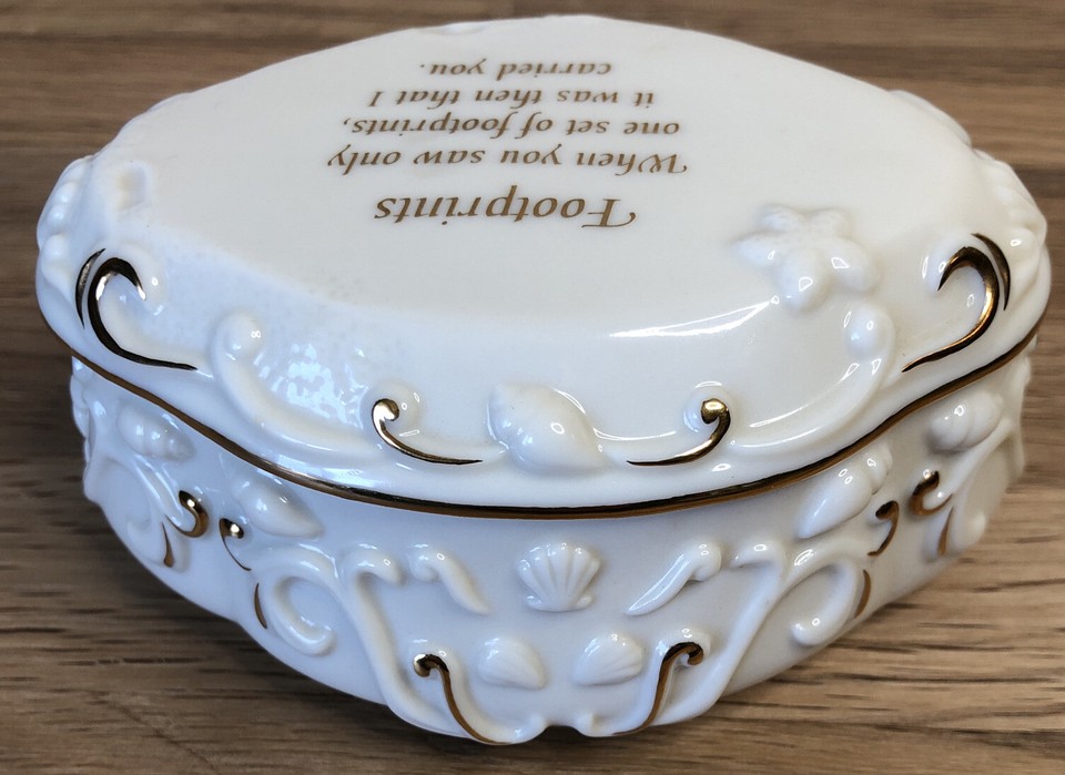 Lenox Fine Porcelain & Gold Music Box Inspired by the Poem Footprints ...