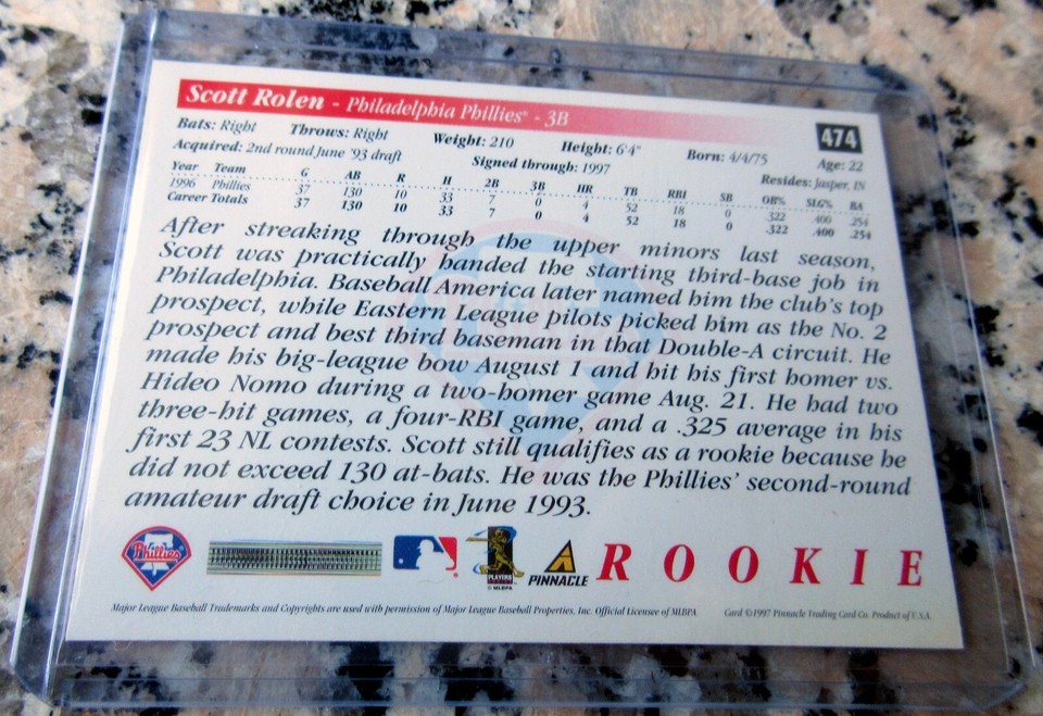 SCOTT ROLEN Score Rookie Card RC Choice Phillies Hall Of Fame HOF WS ...