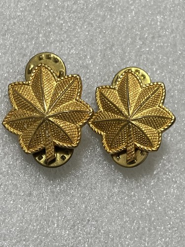 US Army Lieutenant Colonel Major Pin Gold Oak Leaf 2 Double Clutch Pair ...