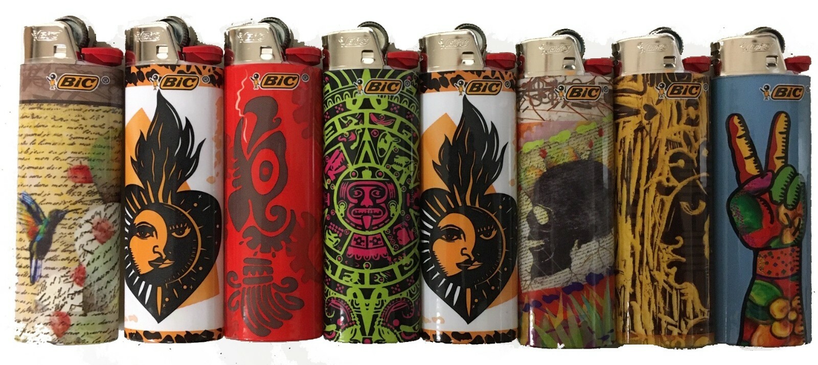 NEW 8pc HISPANIC LATINO CALIENTE CULTURE BIC LIGHTER SET mayan aztec ...