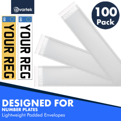 Padded Bubble Number Plate Bag, 150 x 535m White Envelopes, Box of 100 ...
