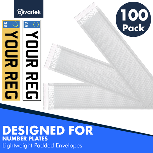 Padded Bubble Number Plate Bag, 150 x 535m White Envelopes, Box of 100 ...