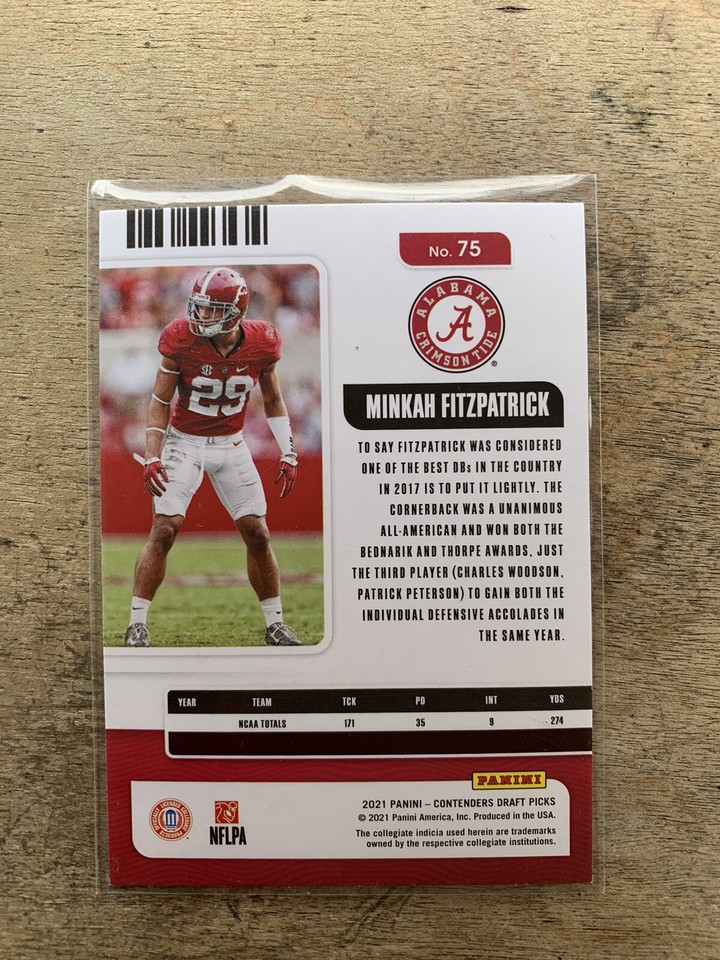2021 Panini Contenders Season Ticket #75 Minkah Fitzpatrick Alabama ...
