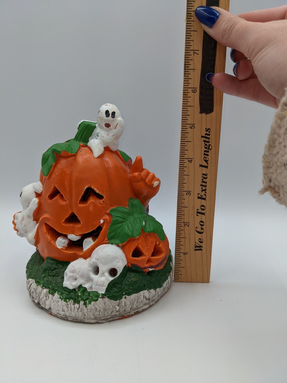 Vintage Plaster Chalk Halloween Ghost Pumpkin JOL Skull Light Up Craft ...